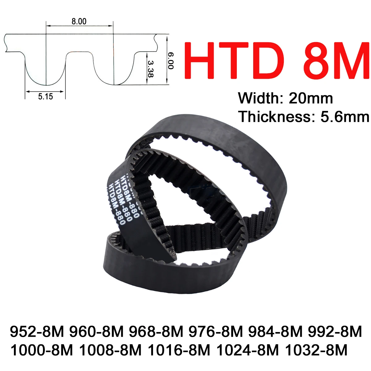 8mm Pitch HTD 8M Timing Belt 960-8M-25 Length 960 Mm Width, 51% OFF