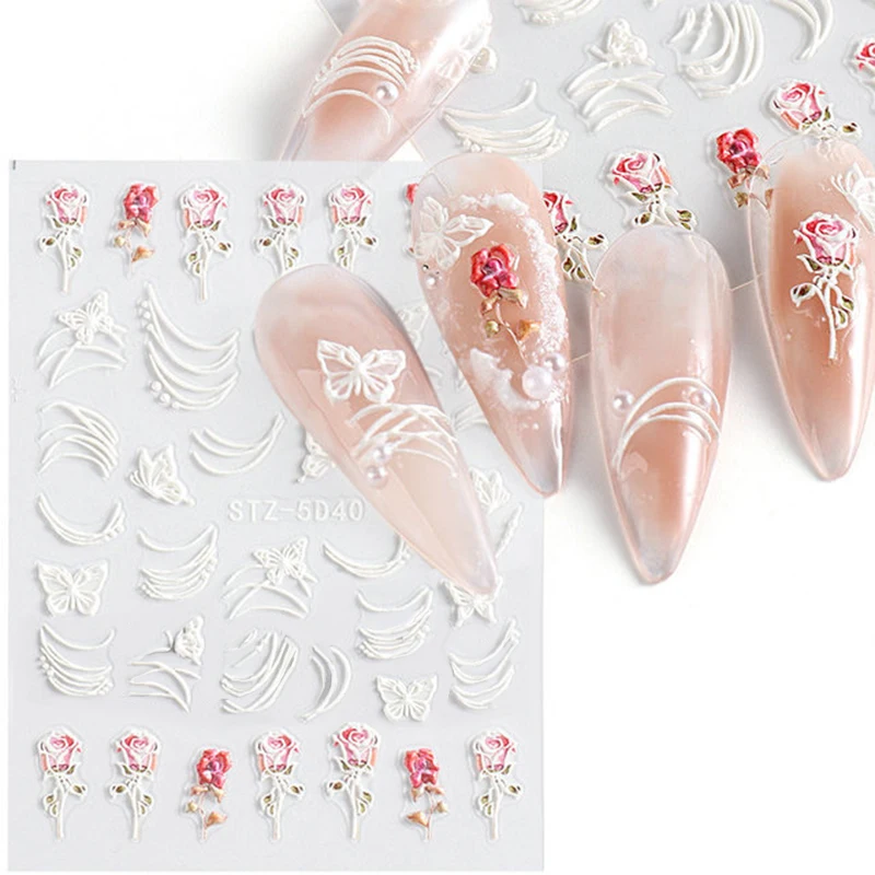 Nail Art décoration,AJ066-7C--Autocollant pour ongles en relief 5D, 1 ...