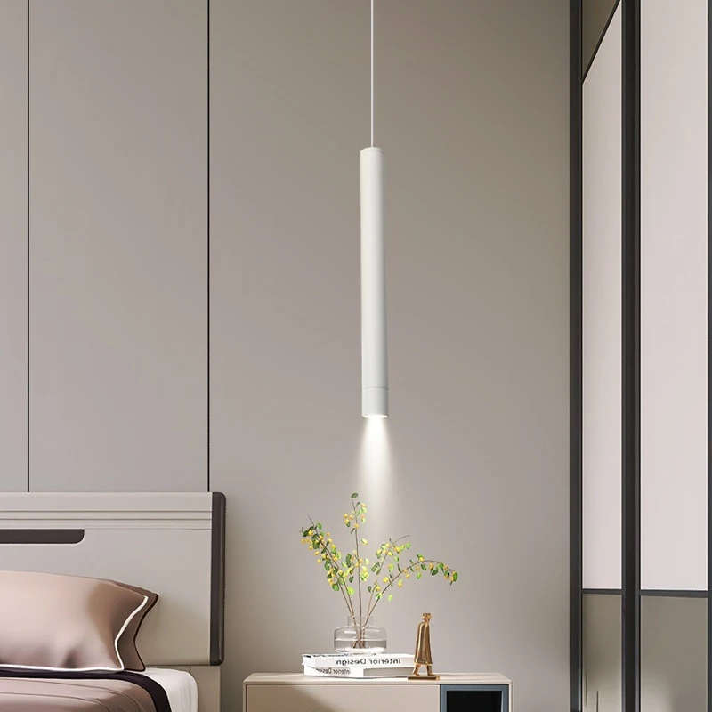 Modern Minimalist Long Tube Pendant Lights Bedroom Bedside Lighting LED Cylindrical Home Decor ...