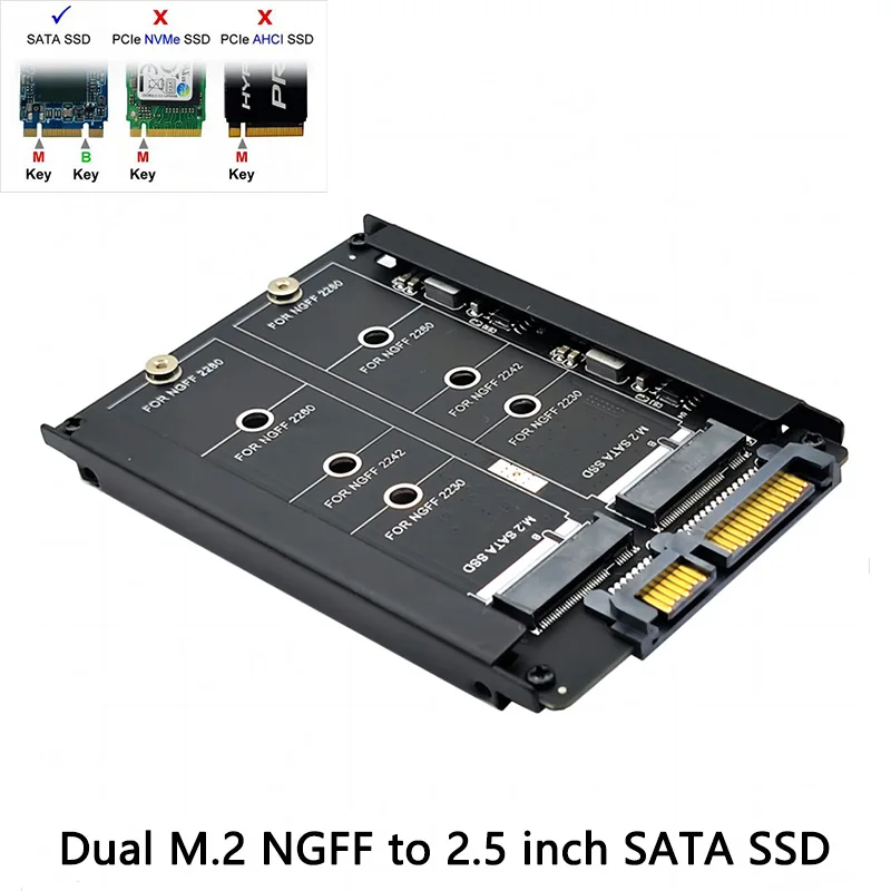 NGFF M.2 SSD Adapter B+M key Dual M.2 NGFF to 2.5 inch SATA SSD Raid ...