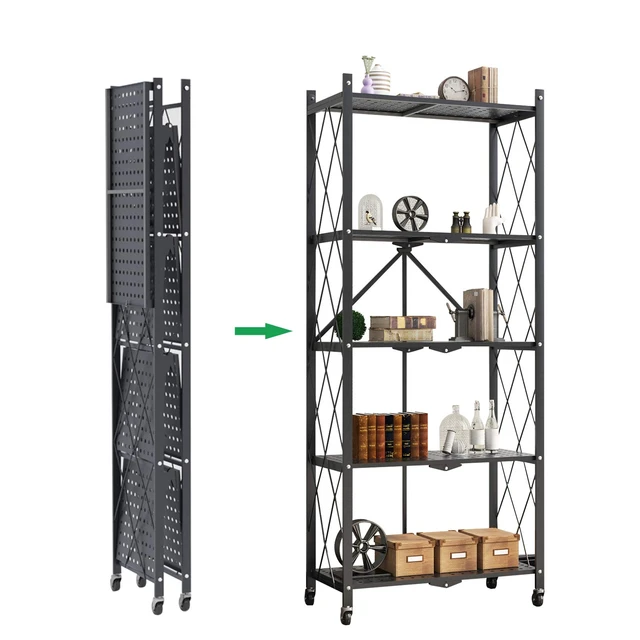 Foldable Metal Rack Storage Shelving Unit Wheels Storage, 50% OFF