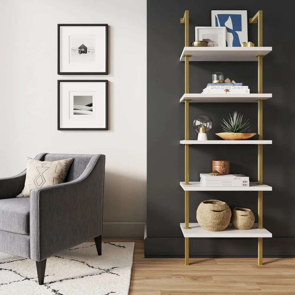 Theo Industrial 5-Shelf Gold Ladder Bookcase: Real-World Use, Design ...