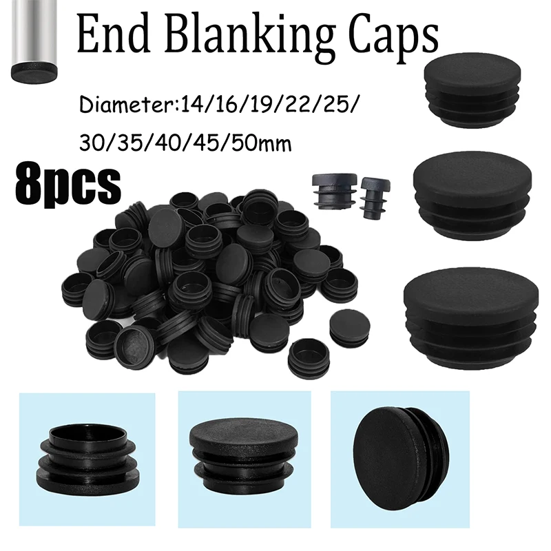 8pcs 14/16/19/22/25/30/35/40/45/50mm Round Plastic Black Blanking End ...
