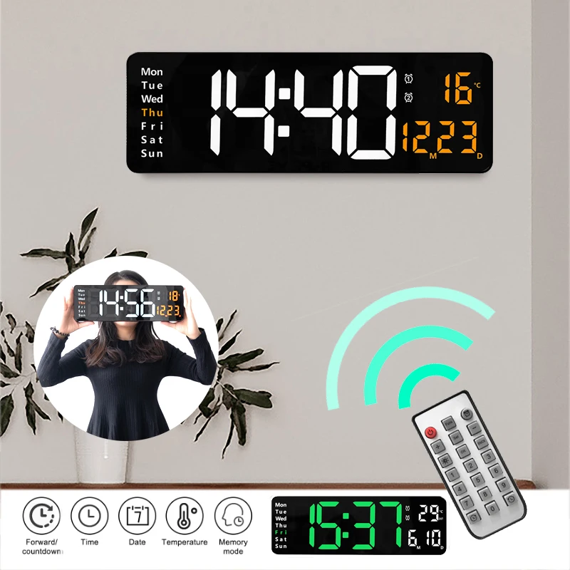 Large-LED-Digital-Wall-Clock-Remote-Control-Temp-Date-Week-Display ...