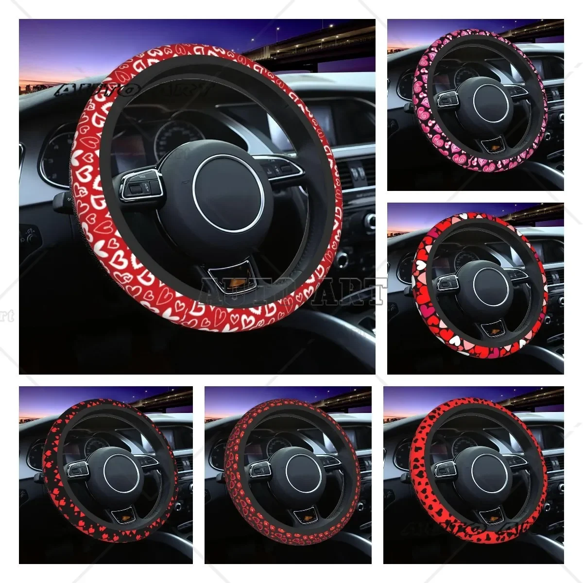 Steering Wheel Cover for Women Men Heart Red Valentine Day Neoprene ...
