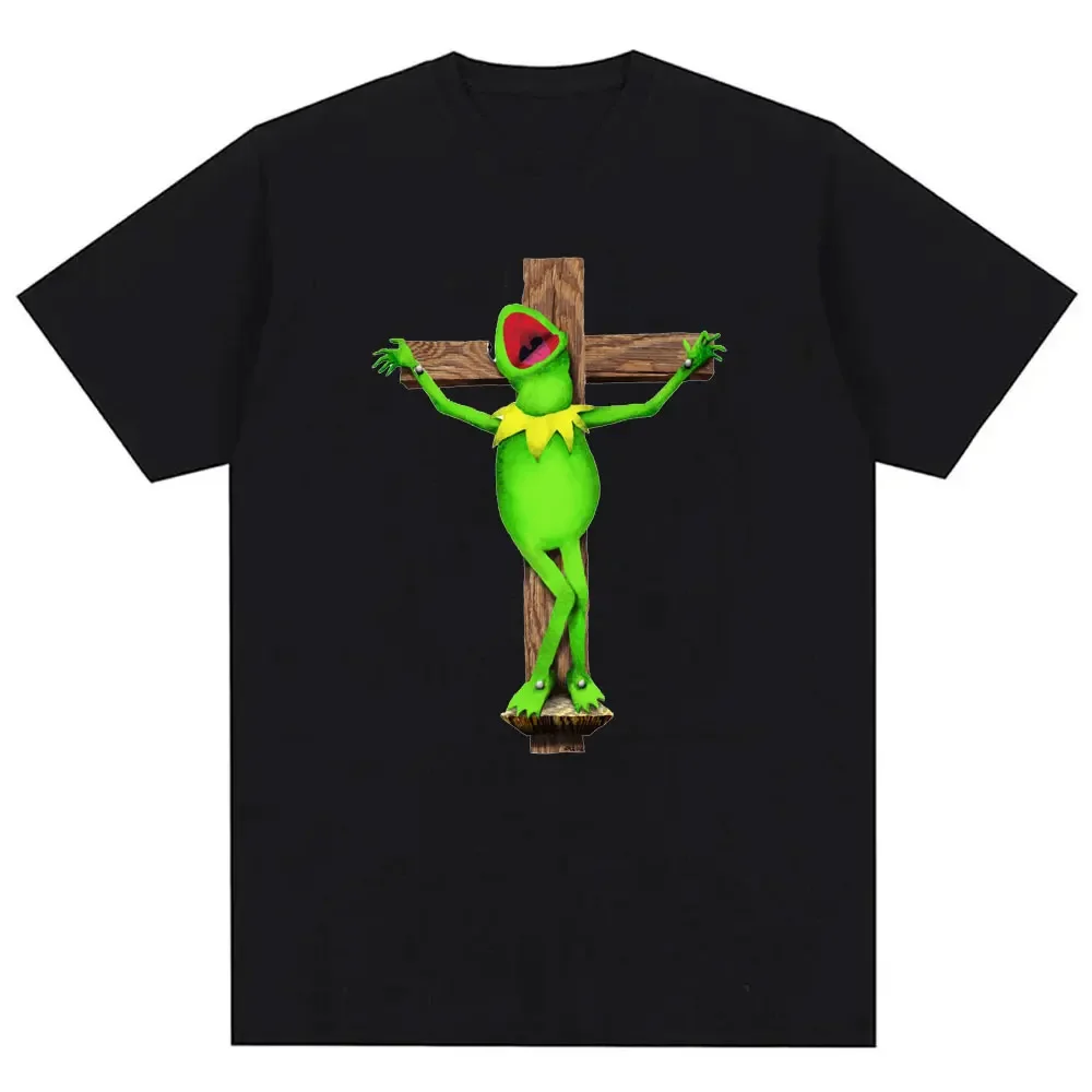 Funny Kermit Jesus Print Meme Birthday Sticker Graphic T Shirts Women ...