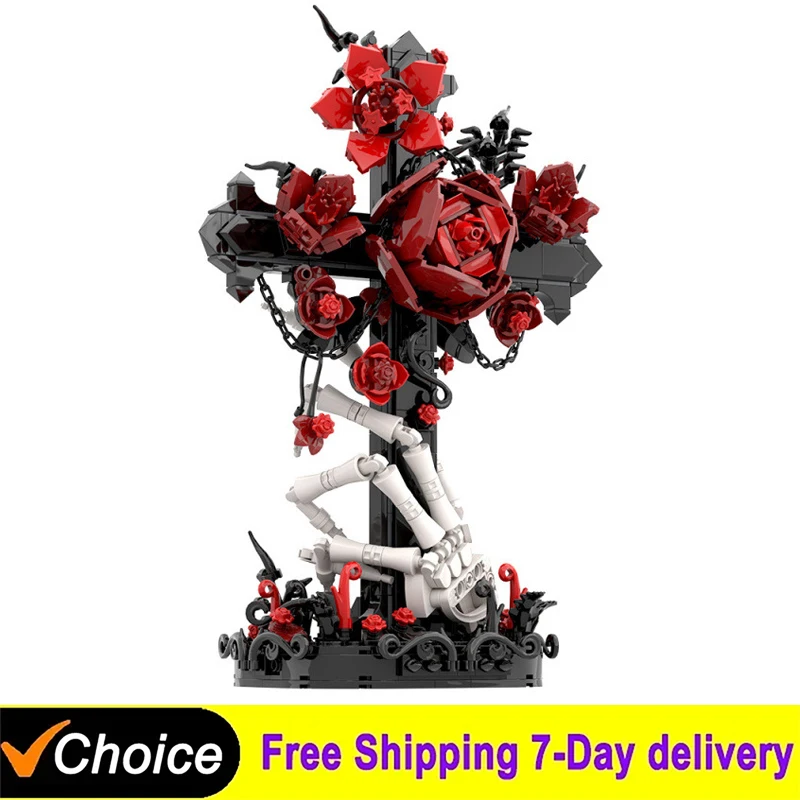 IN STOCK MOC Gothic Cross Building Blocks Kit Dark Series Horror Skull ...
