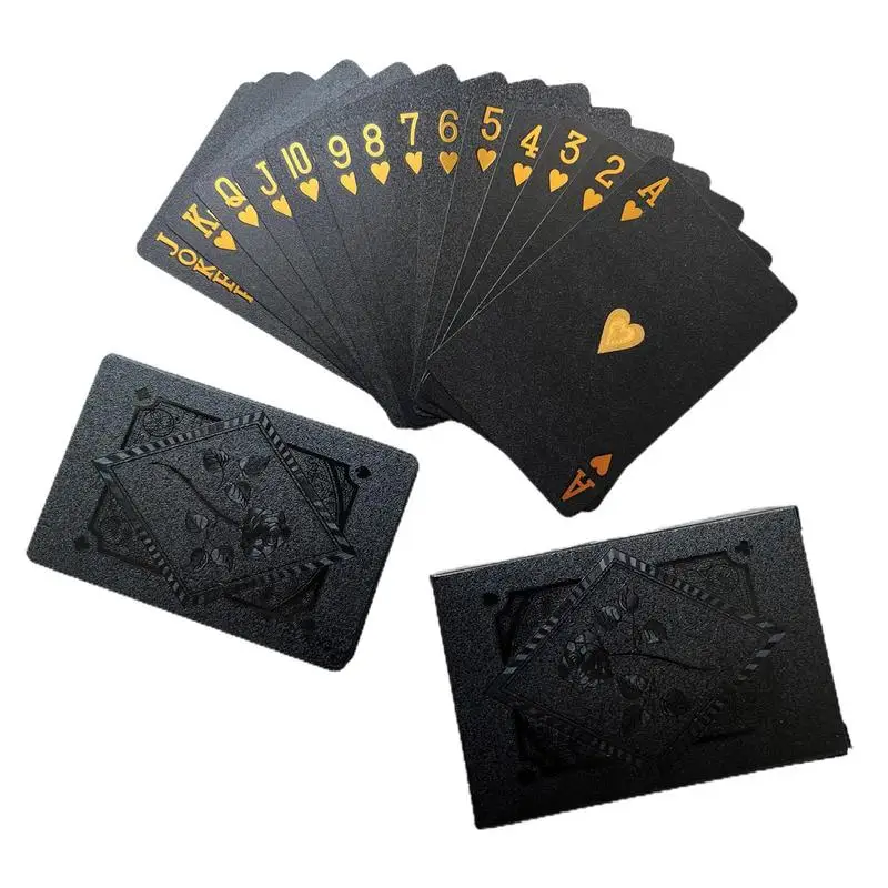 Plastic-Playing-Cards-Poker-Game-54pcs-set-Black-Foil-Playing-Cards-Set ...
