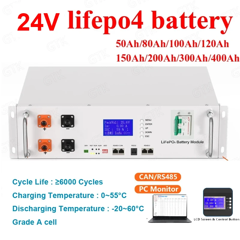 GTK 200Ah 24v 100AH 150Ah 300Ah 500AH 100Ah 400AH lifepo4 Lithium ...