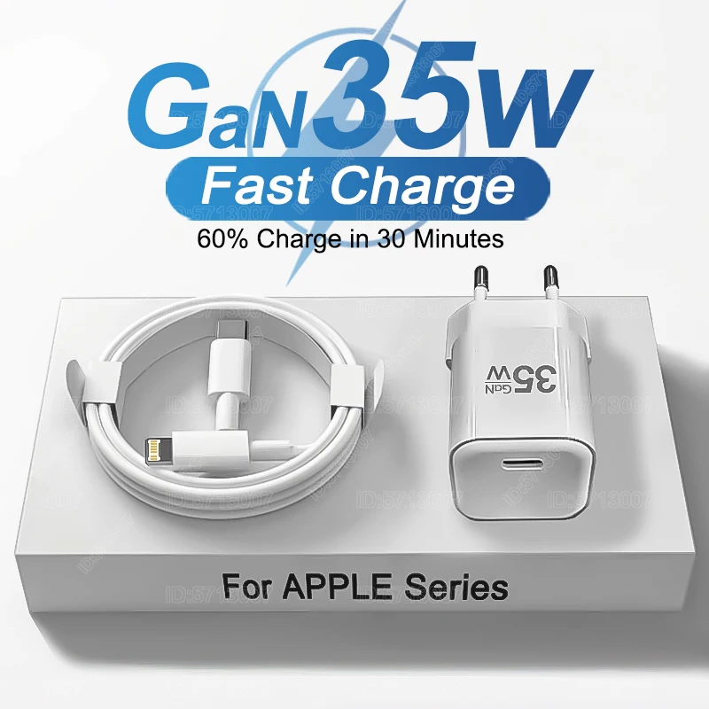PD 35W GaN Fast Charger for Apple iPad Air iPhone 15 14 13 12 11 Pro ...