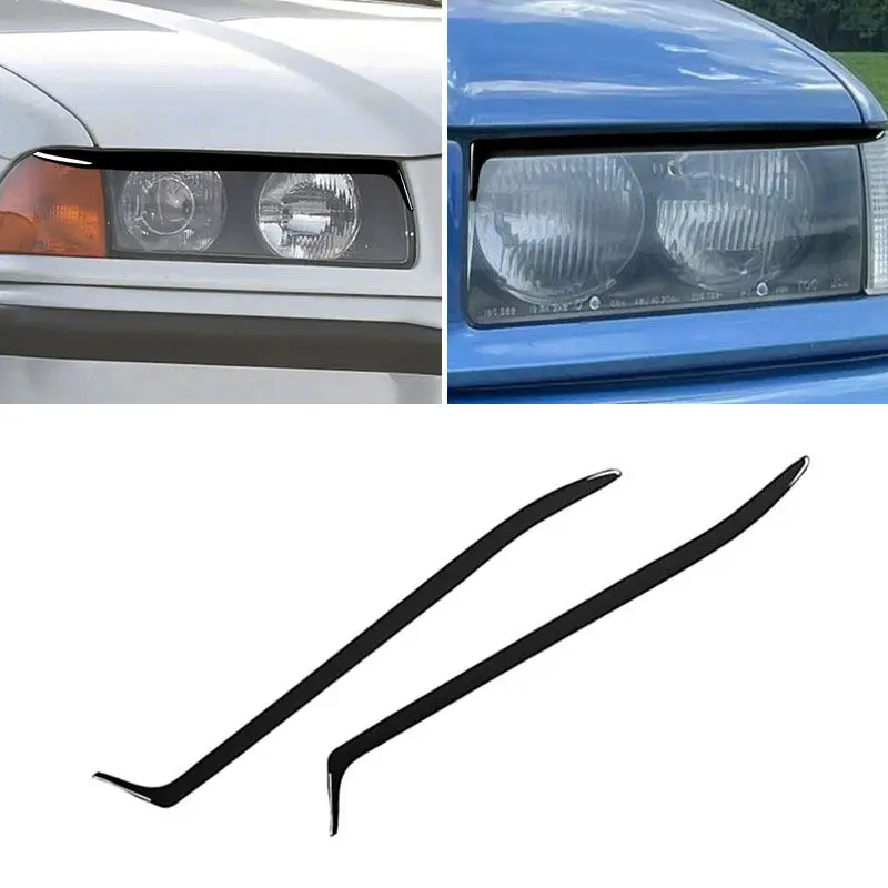 For BMW 3 Series E36 1992-1998 Piano Black Car Front Headlight Eyebrows ...