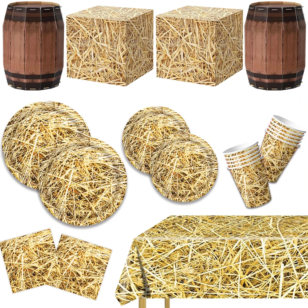 Farm Straw Party Decorations Tableware Set Paper Plates Cups Nakpins ...
