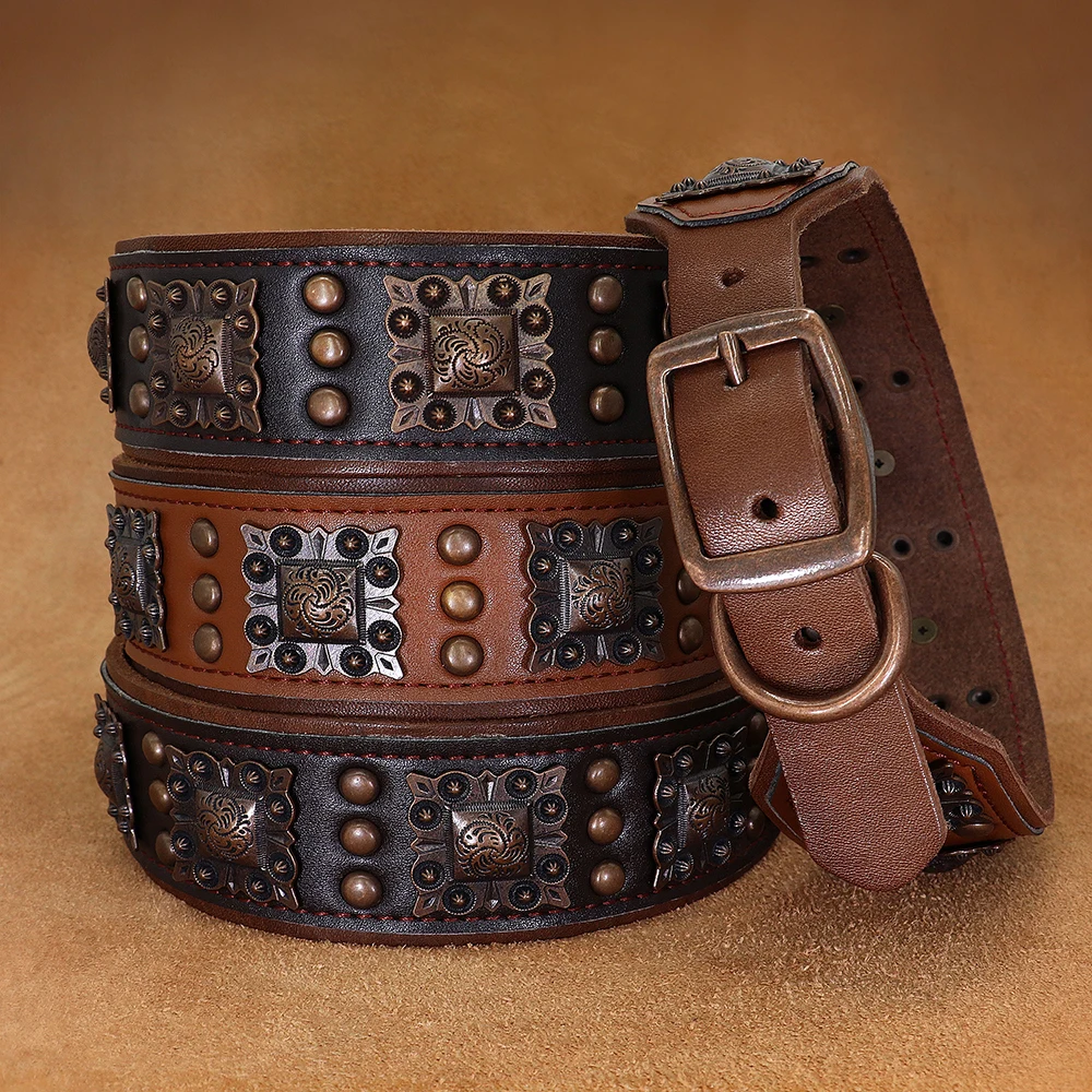 Cool-Spikes-Dog-Collar-Durable-Real-Leather-Dogs-Collars-Metal-Rivet ...