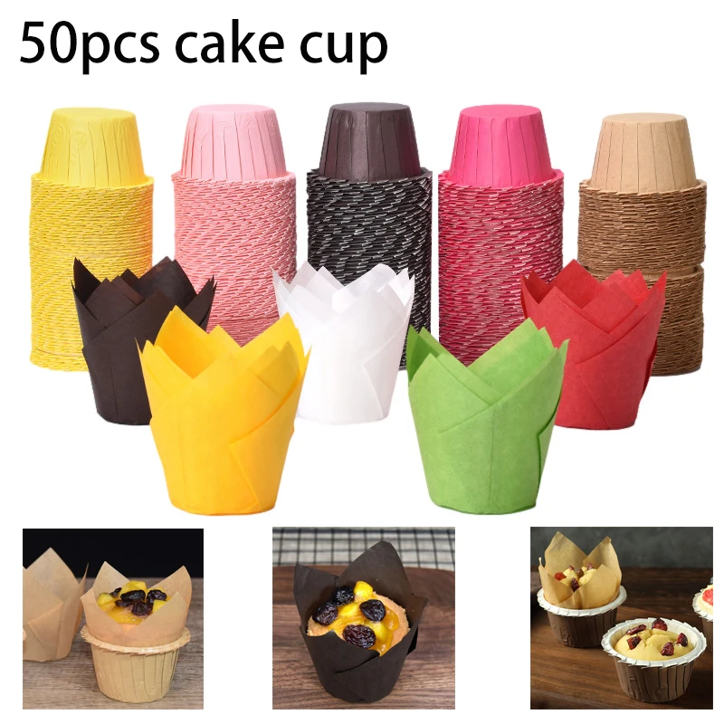 50Pcs Tulip Cupcake Liner Cake Wrappers Baking Cup Tray Paper Cup ...