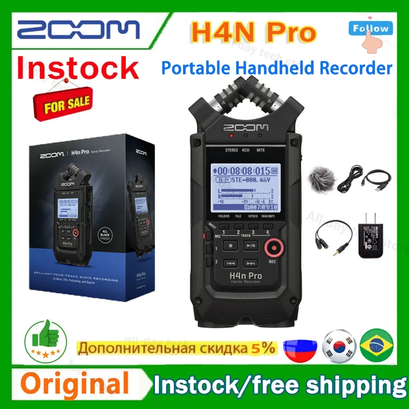 ZOOM-H4n-pro-Black-four-track-audio-handy-recorder-recording-pen-with-X ...