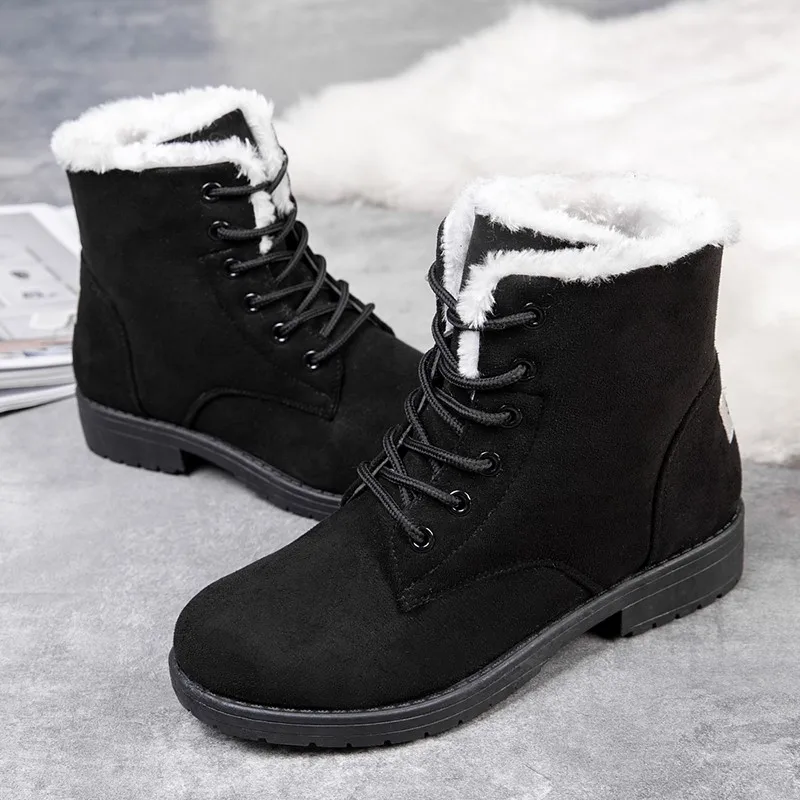 Botas de nieve de felpa para Mujer, botines de plataforma con cordones ...