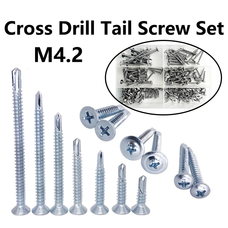 210pcs-Box-410-Stainless-Steel-M4-2-Dovetail-Screw-Cross-Drill-Tail ...