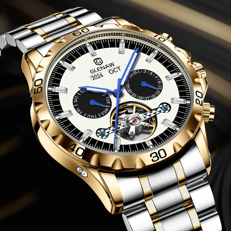 GLENAW-Automatic-Watches-Waterproof-Stainless-steel-Luminous-Month ...