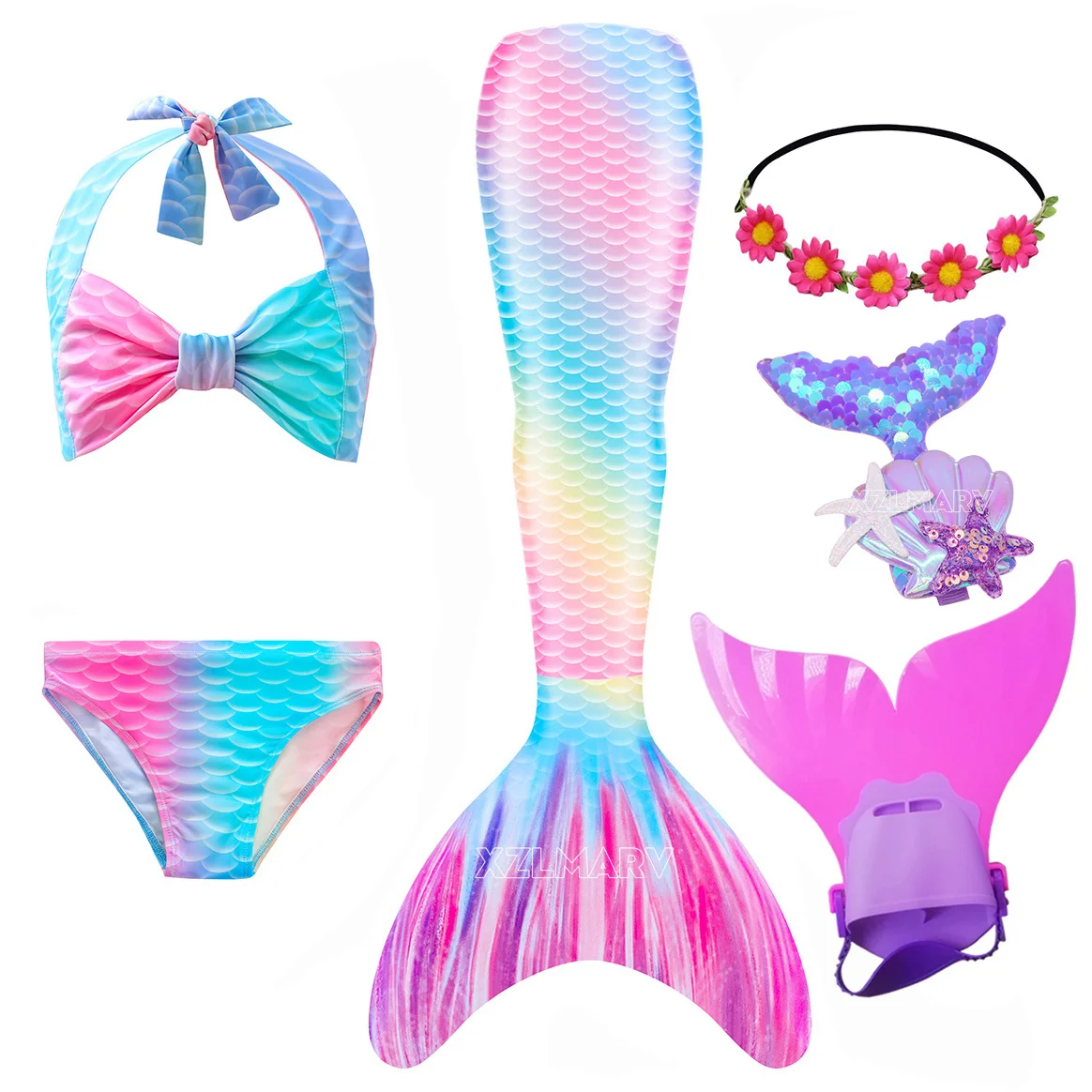 2024-Girls-Mermaid-Tail-Swimsuit-for-Swimming-Kids-the-Little-Mermaid ...