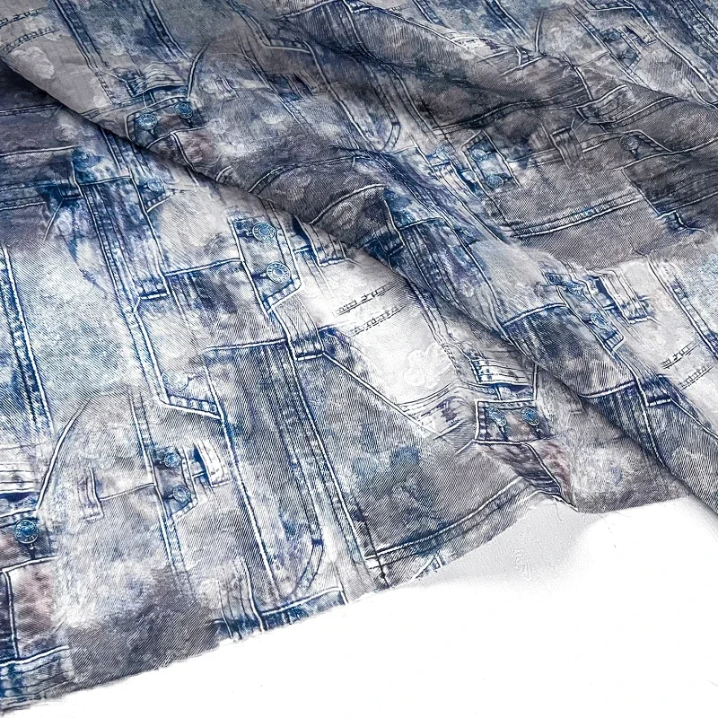 Denim Deconstruction Splicing Texture Printed Jacquard Fabric Chinese ...