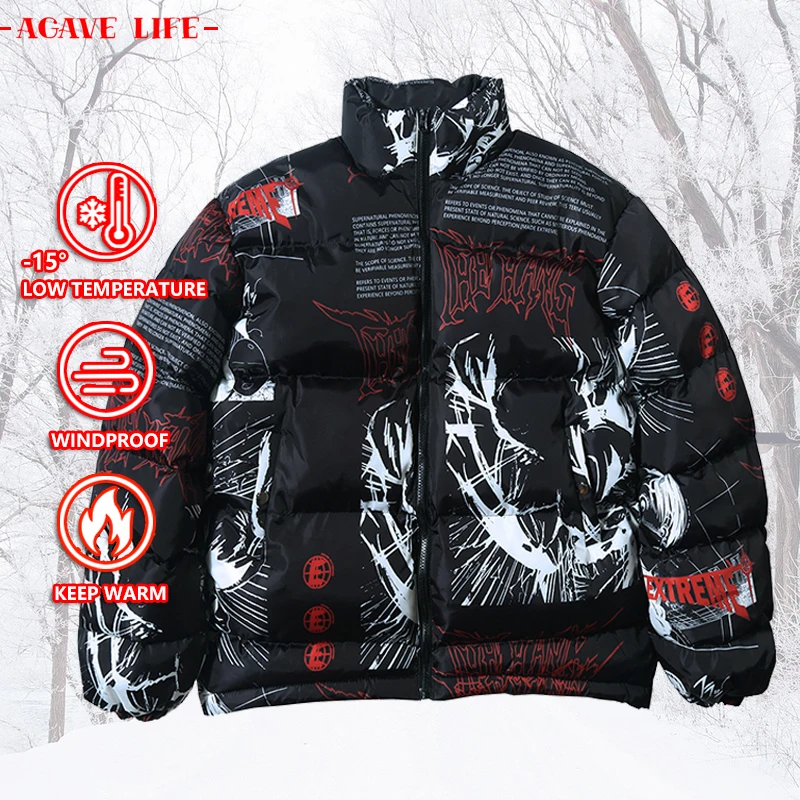 Y2K Hip Hop Bubble Jacket Parka Men Japanese Anime Streetwear Harajuku ...