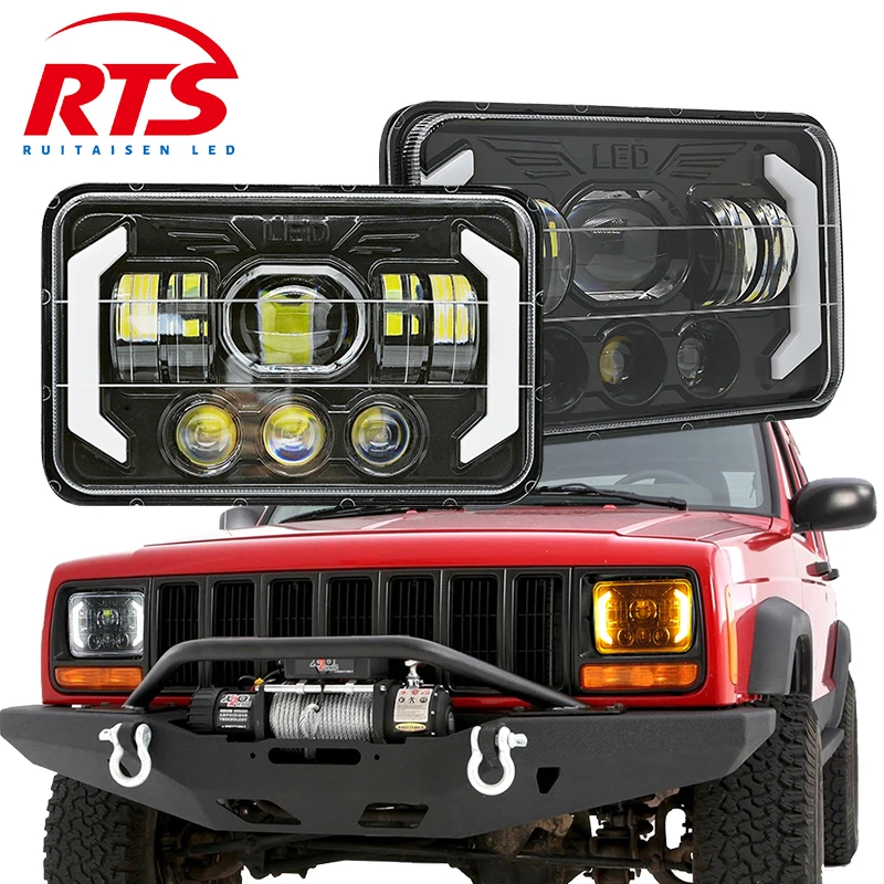 RTS-4x6-Inch-80W-H4-LED-Projector-Headlight-Bulb-Hi-Lo-Beam-Halo-DRL ...
