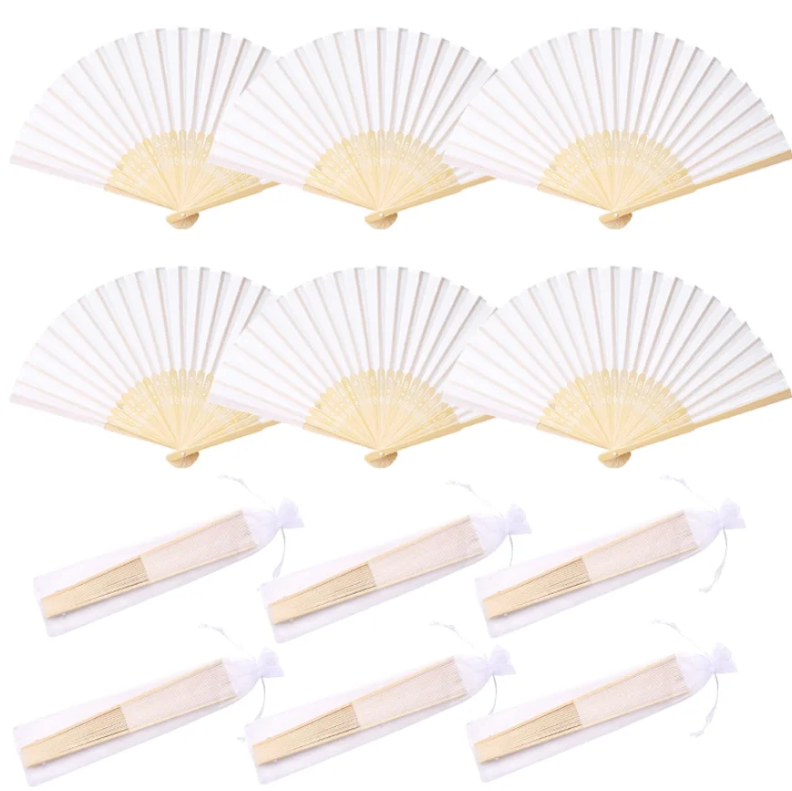DIY-White-Hand-Fan-Lmitated-Silk-Fabric-Bamboo-Handheld-Folded-Fan ...