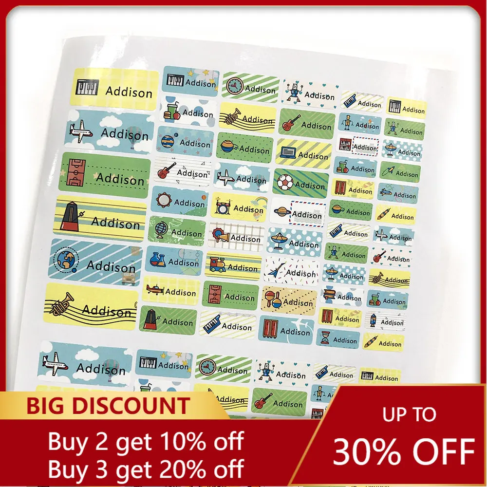 114pcs Boy Name Stickers Custom Personal Tags Cartoon Pattern Kids ...