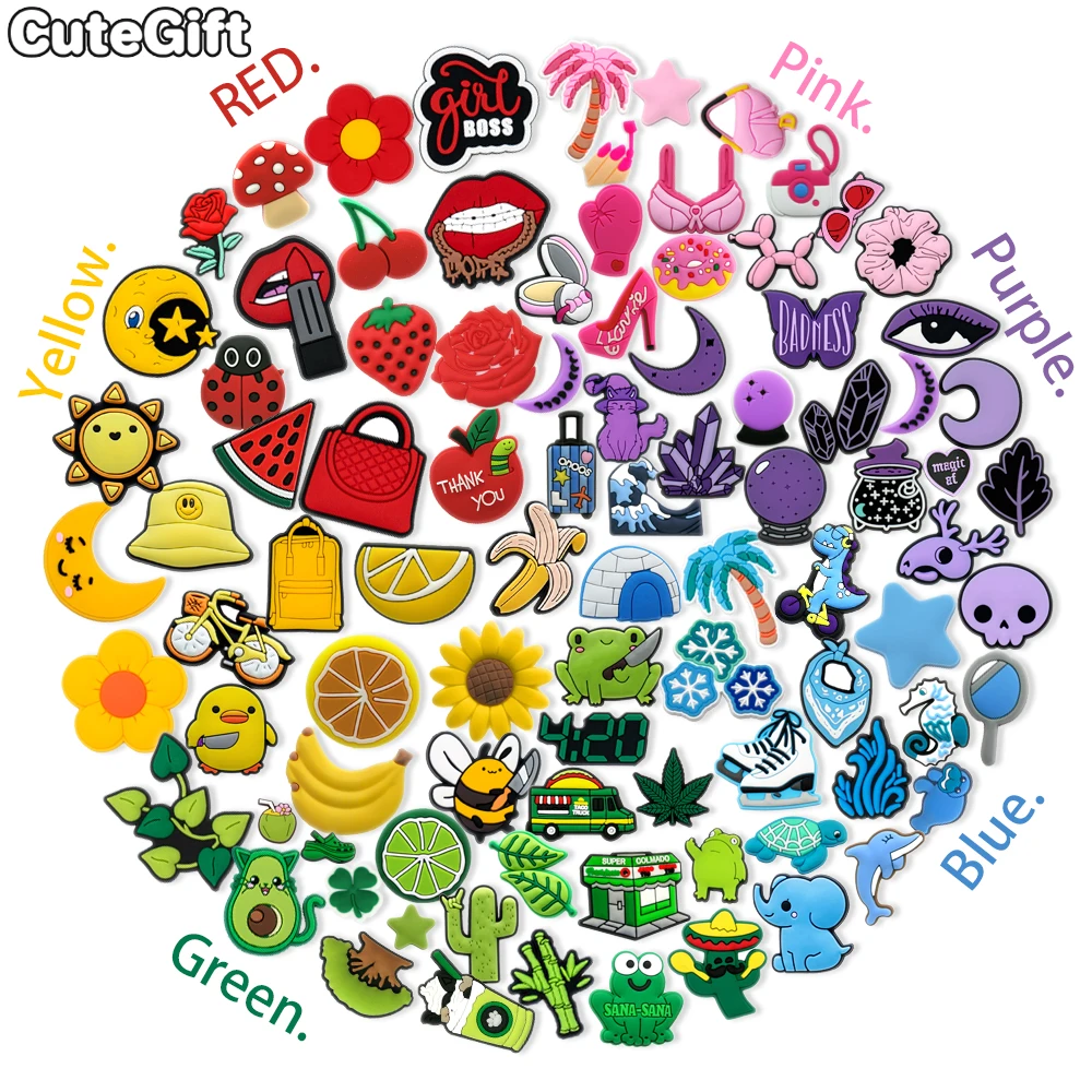 50pcs-PVC-Colourful-Shoe-Charms-for-Women-Pink-Purple-Green-Yellow-Blue ...