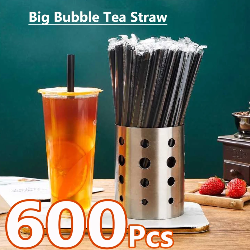 50-100-400Pcs-Large-Bubble-Tea-Straw-Black-Drinking-Straws-Big ...