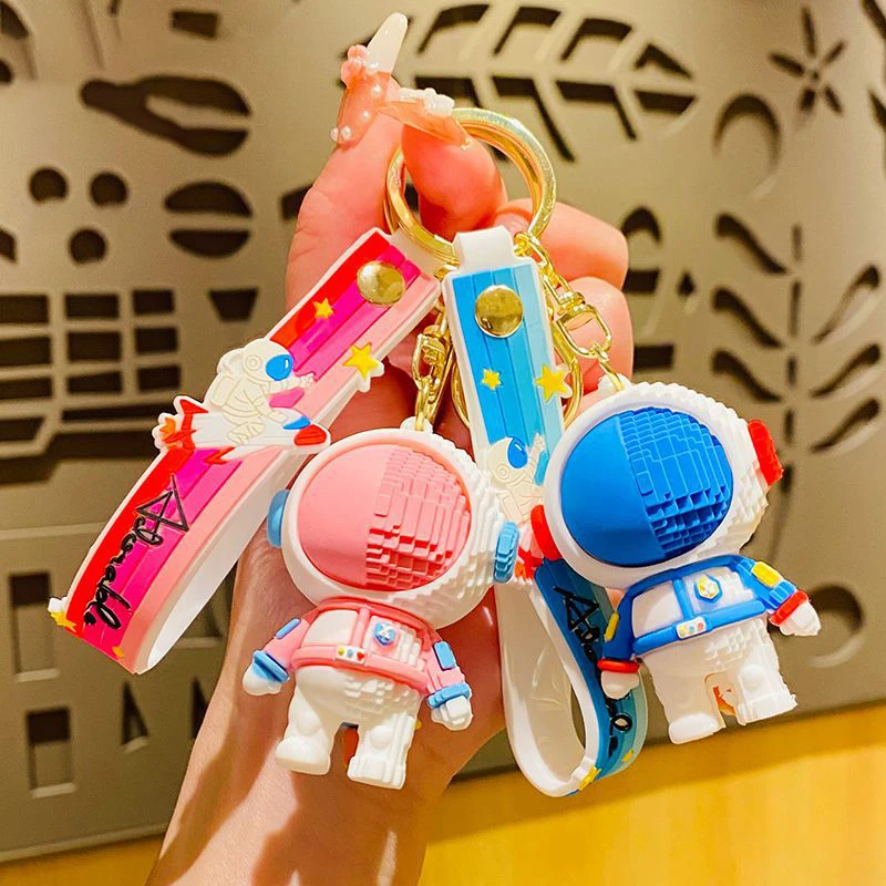 Cute Cartoon Building Blocks Space Keychain Silicone Astronaut Key ...