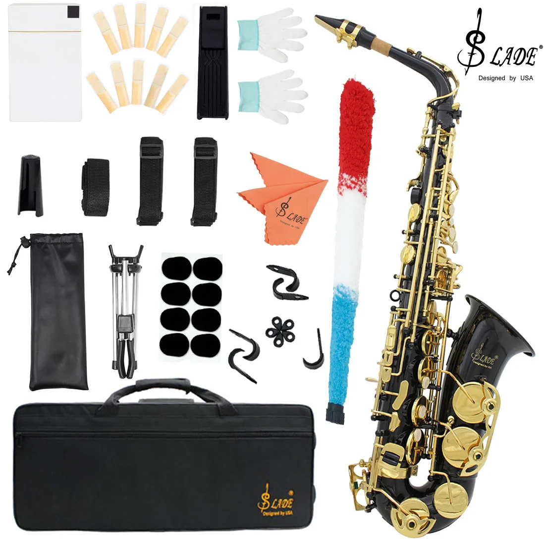 SLADE Eb Alto Saxophone Black Gold Key E Flat Alto Sax Set Woodwind ...