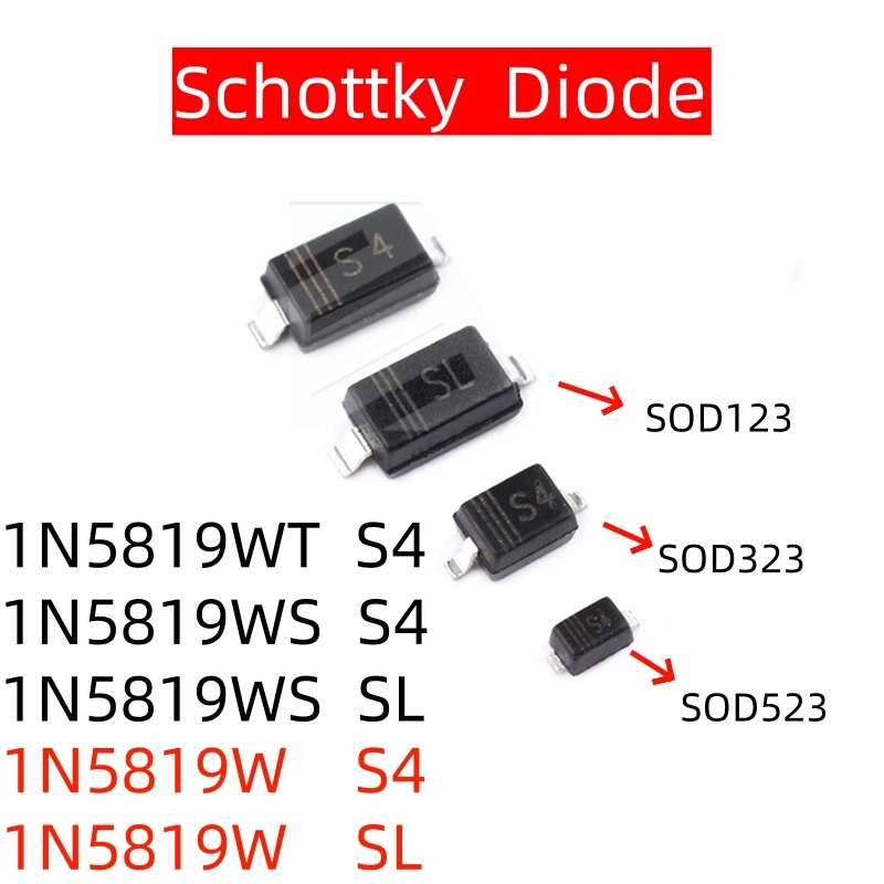 50PCS-S4-SL-1N5819-B5819W-B5819WS-B5819WT-B5819-SD103-SD103AW-SD103BW ...