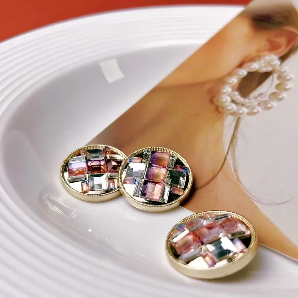 5pcs-Fashionable-Gemstone-Buttons-25mm-Large-Round-Button-Gold-Color ...