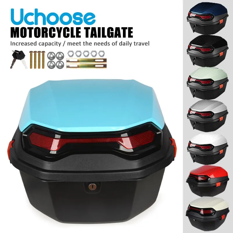 UCHOOSE Large Motorcycle Tail Box Scooter Boots Trunk Cool ABS+PP Solid ...