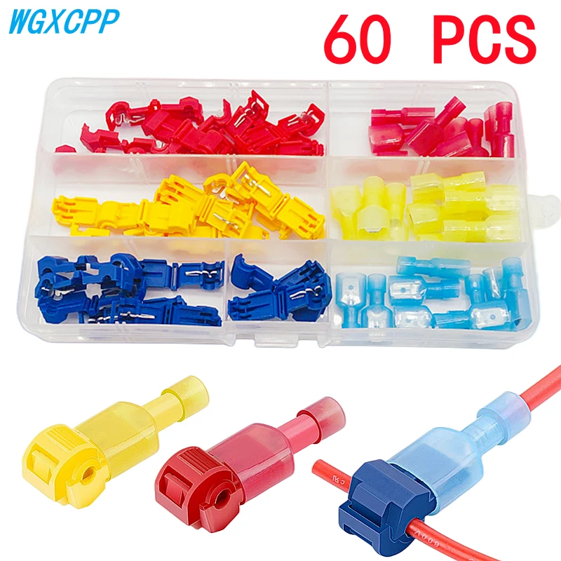 60 PCS, Bag/Box,T Type Crimp Terminal,Plug in Splicing Wire Connector ...
