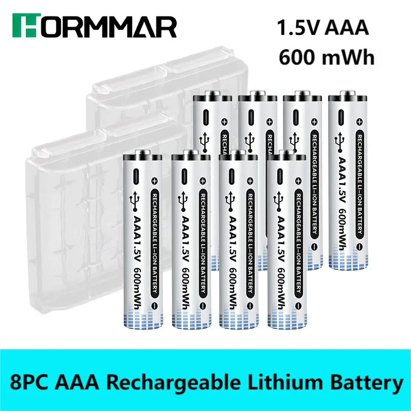 8PC-HORMMAR-USB-600mWh-Lithium-Batteries-1-5V-AAA-600mWh-Rechargeable ...