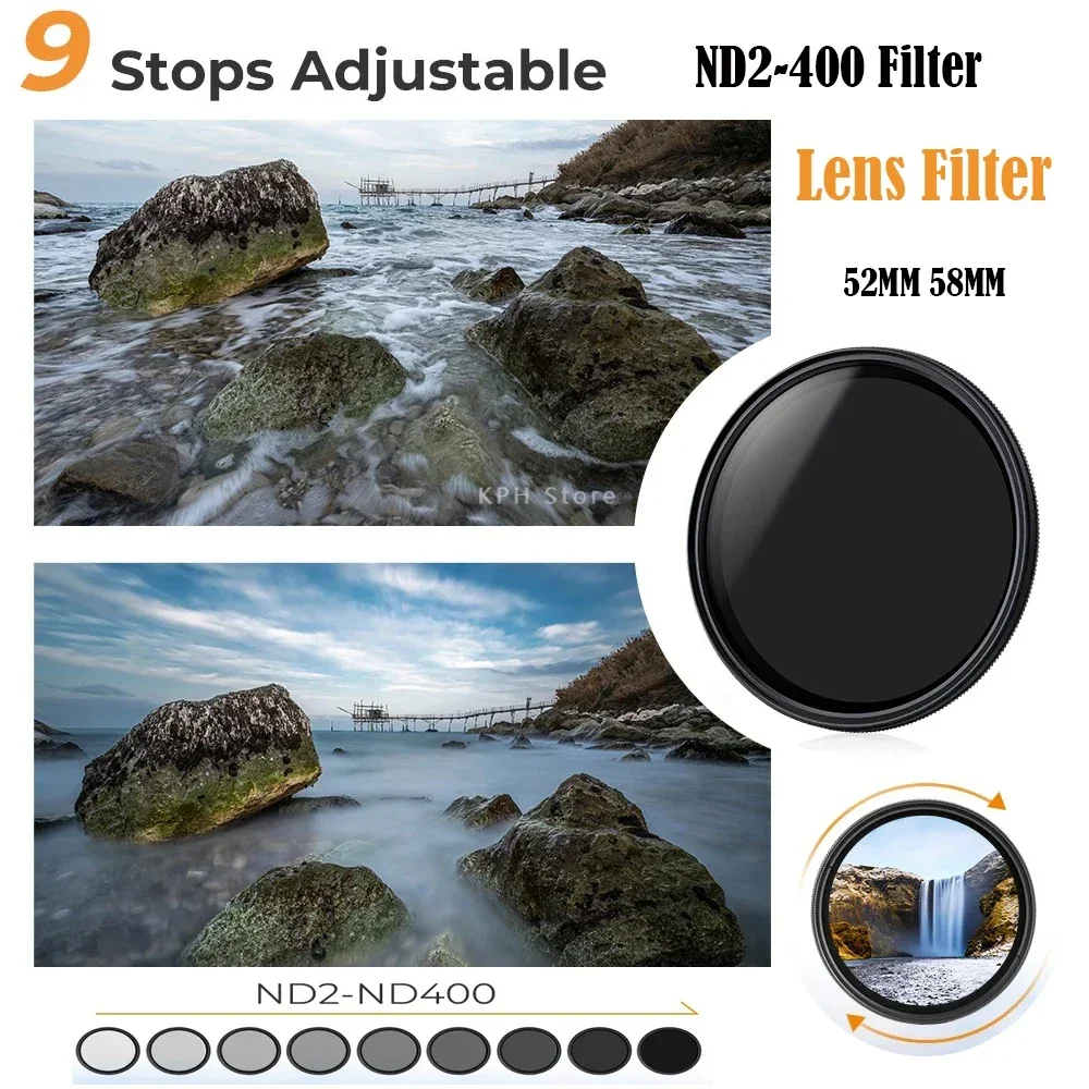 Dynamic ND2 to ND400 Filter 67MM 58MM Slim Fader Variable ND Lens ...