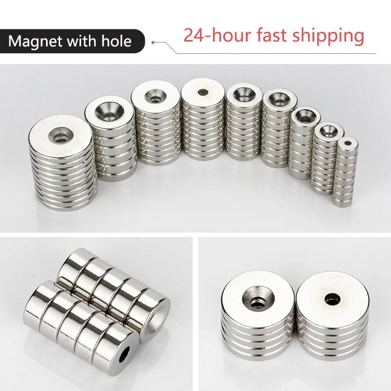 10PCS Strong Neodymium Magnets with Hole Dia 8mm-20mm With M3 M4 M5 ...