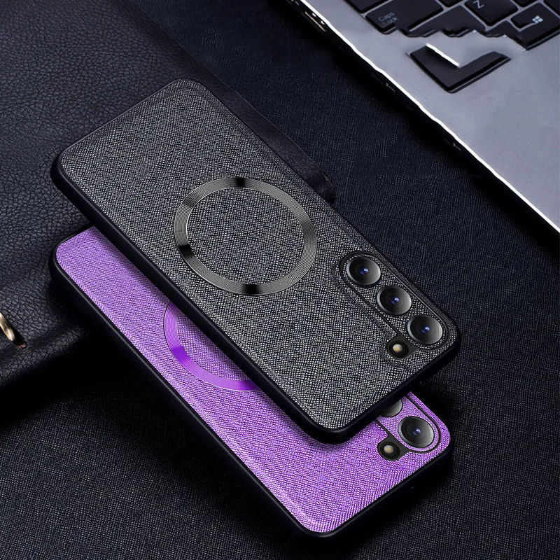 Para magsafe magnético caso de carregamento sem fio para samsung galaxy s23 s23 ultra couro do ...