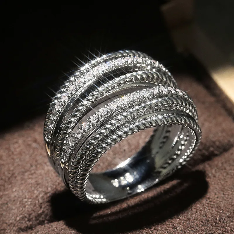 925-Sterling-Silver-Multiple-Row-Rings-Shiny-CZ-Metallic-OL-Style ...