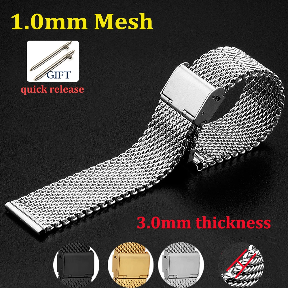 1-0-Mesh-Milanese-Watch-Strap-QuickRelease-Stainless-Steel-Bracelet-3mm ...