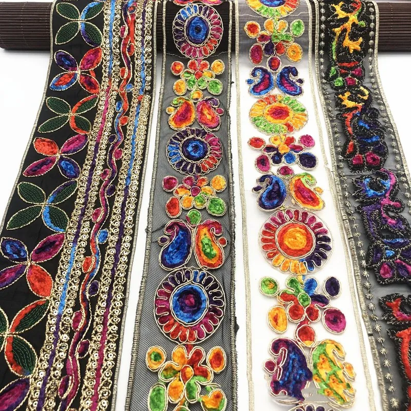 1 Yards Ethnic Gold Thread Sequins African Lace Trims Ribbon Diy Sewing ...