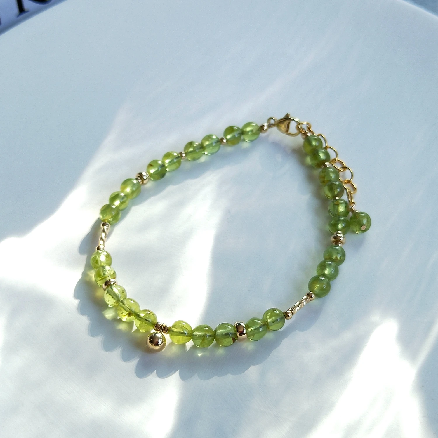 Lii-Ji-Peridot-14K-Gold-Filled-Bracelet-Natural-Stone-5mm-Gold-Jewelry ...