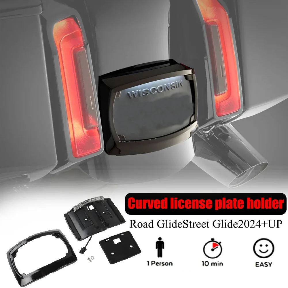 Motorcycle Curved License Plate Frame Relocation LED Light For Harley ...