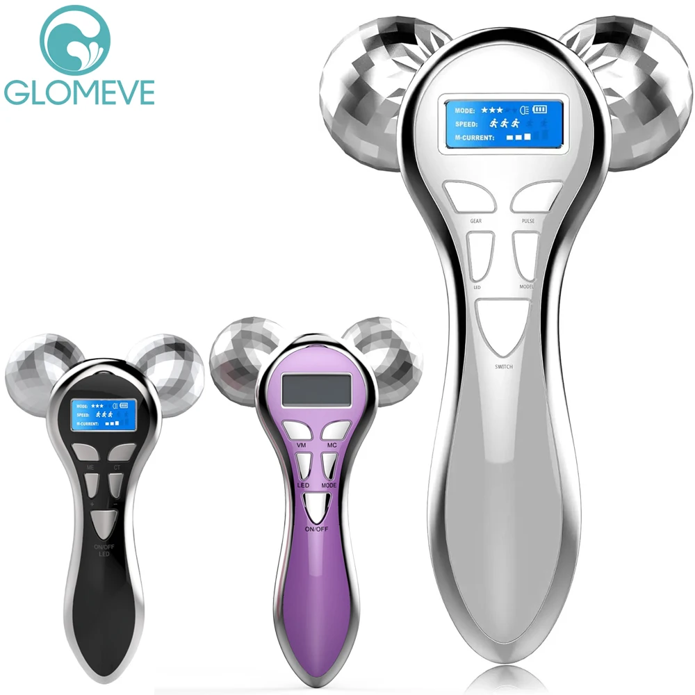 4D EMS Face Massager Roller Microcurrent Vibration Facial V Lifting Massage Devices Beauty Skin ...