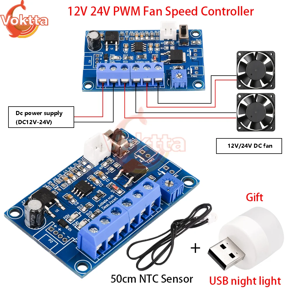 DC 12V 24V 2Channel PWM Fan Speed Controller 2/3/4 Wire Fan Speed ...