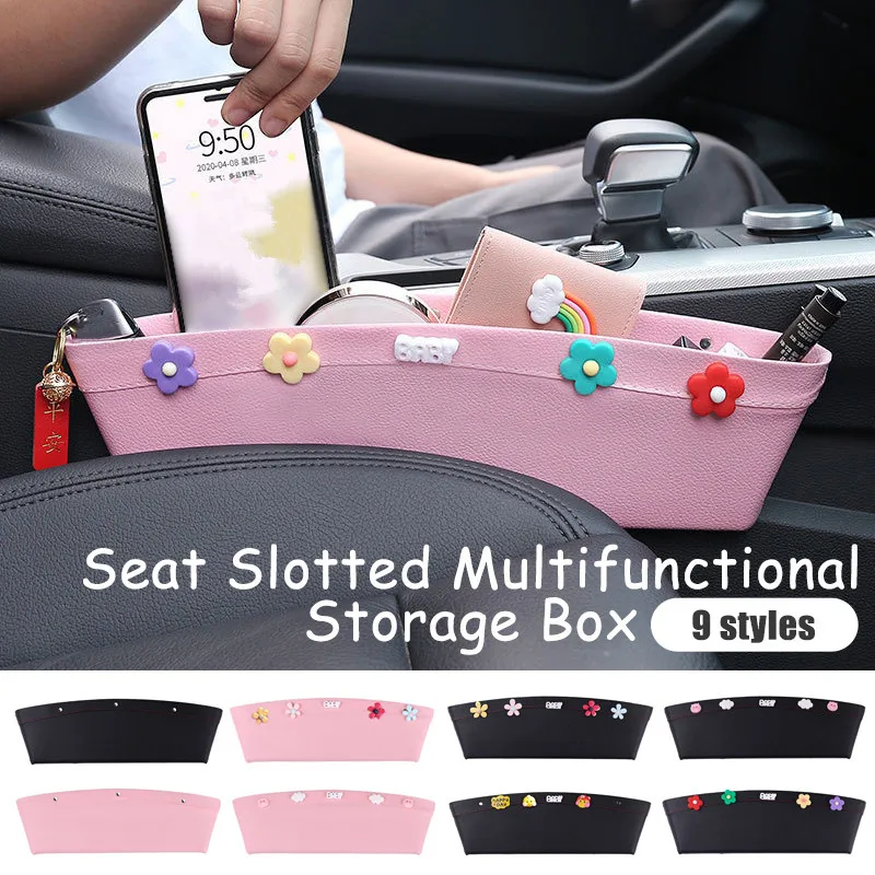 Cute-Flower-Pink-Black-Car-Organizer-Seats-Slit-Gap-Pocket-PU ...