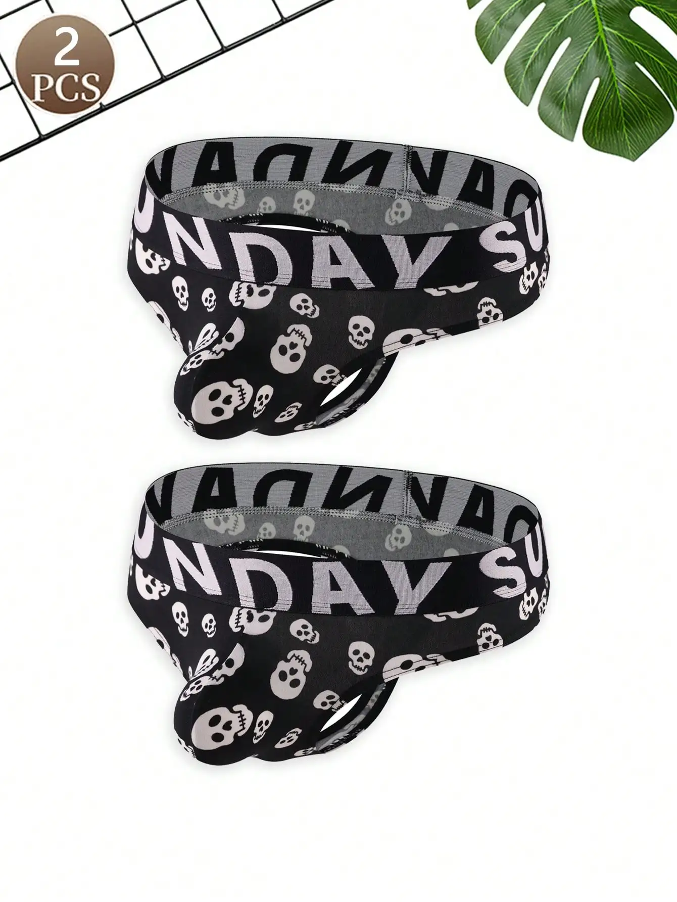 2PCS Skull solid color letters casual sports basic knitted fabric Men's ...