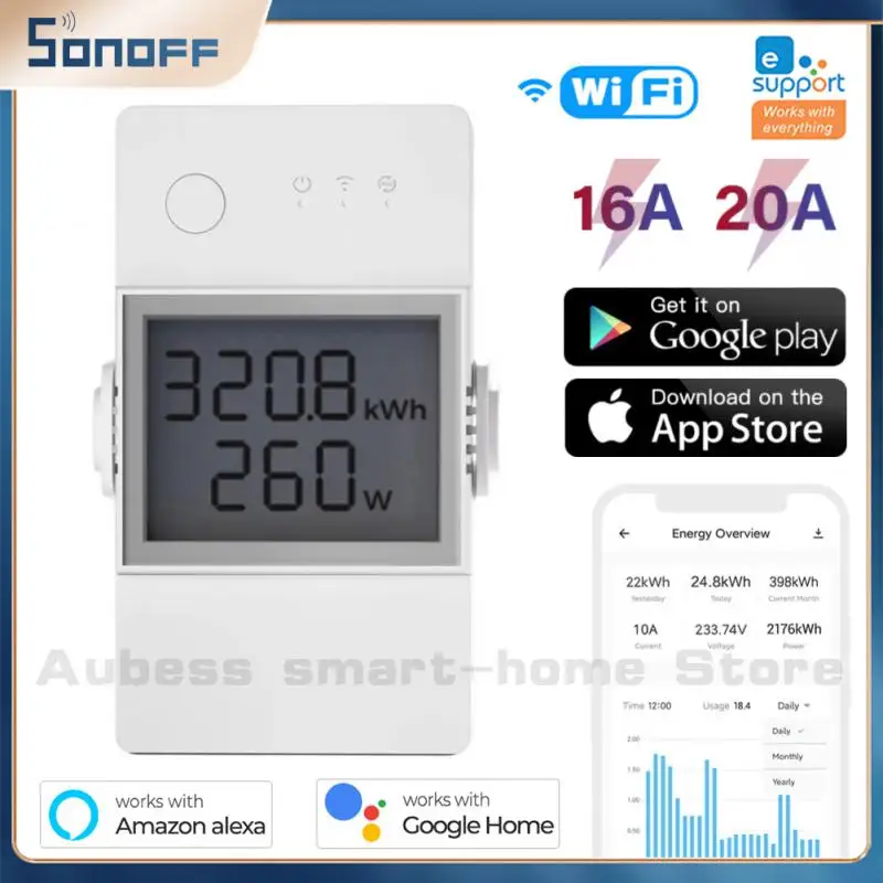 Sonoff POW Elite 16A/20A Power Meter Smart Switch LCD Screen Overload ...